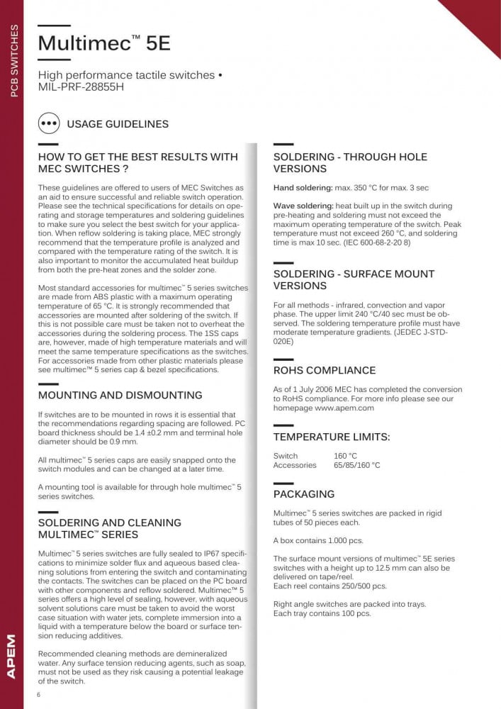 APEM Multimec 5E datasheet page 6