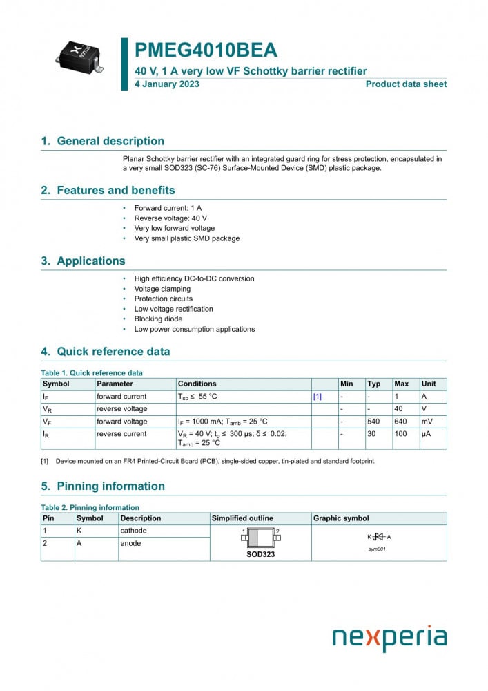 PMEG4010BEA datasheet page 1
