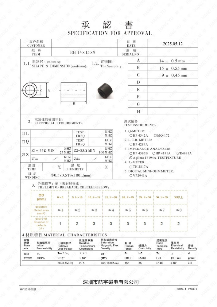 RH14×15×9 approval document page 2