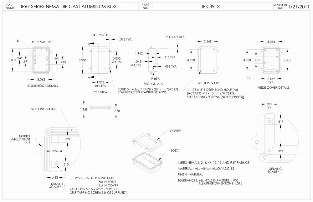 IPS-3913 product drawing and enclosure details