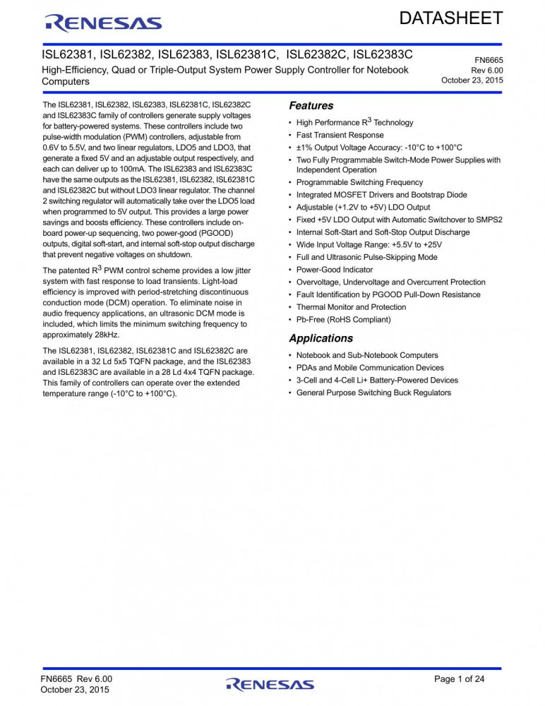 ISL62383HRTZ datasheet page 1