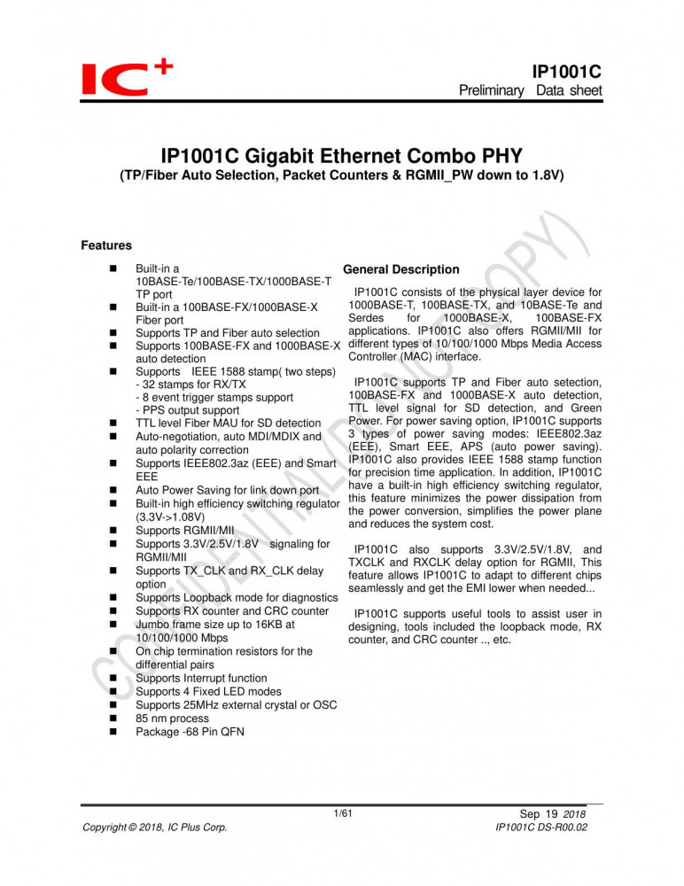 IP1001C datasheet page 1
