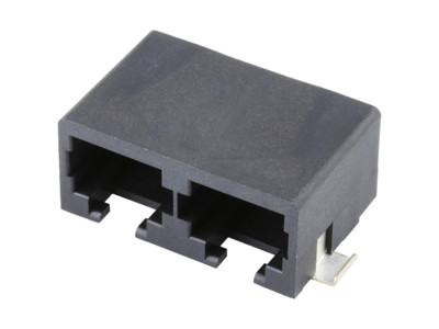 Modular Jack, Right-Angle, LCP, Surface Mount, 6/6, 2 Ports, 1.27µm Gold  Plating
