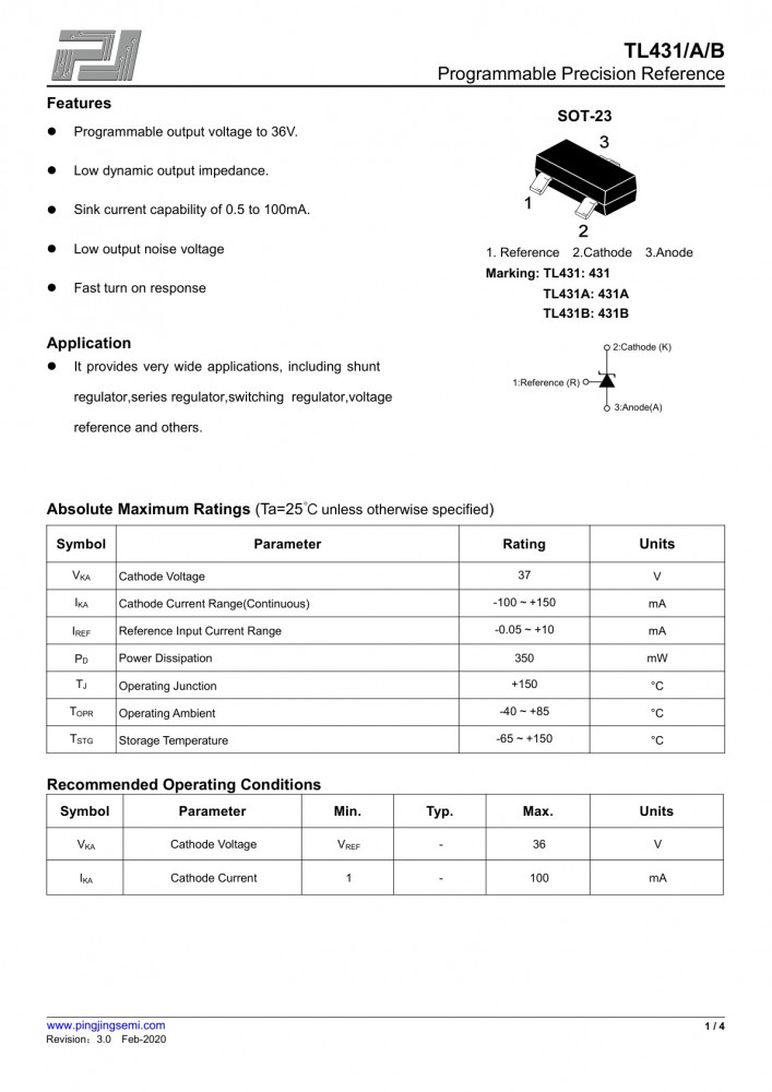 PJSEMI TL431 datasheet page 1
