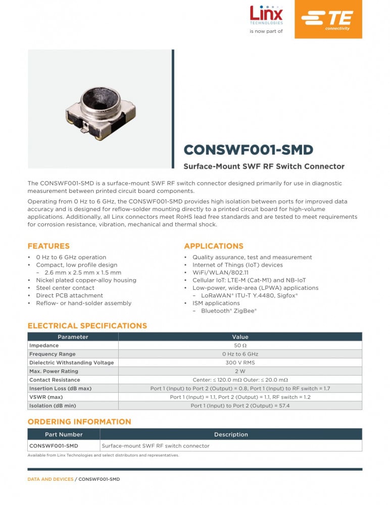 CONSWF001-SMD technical document page 1