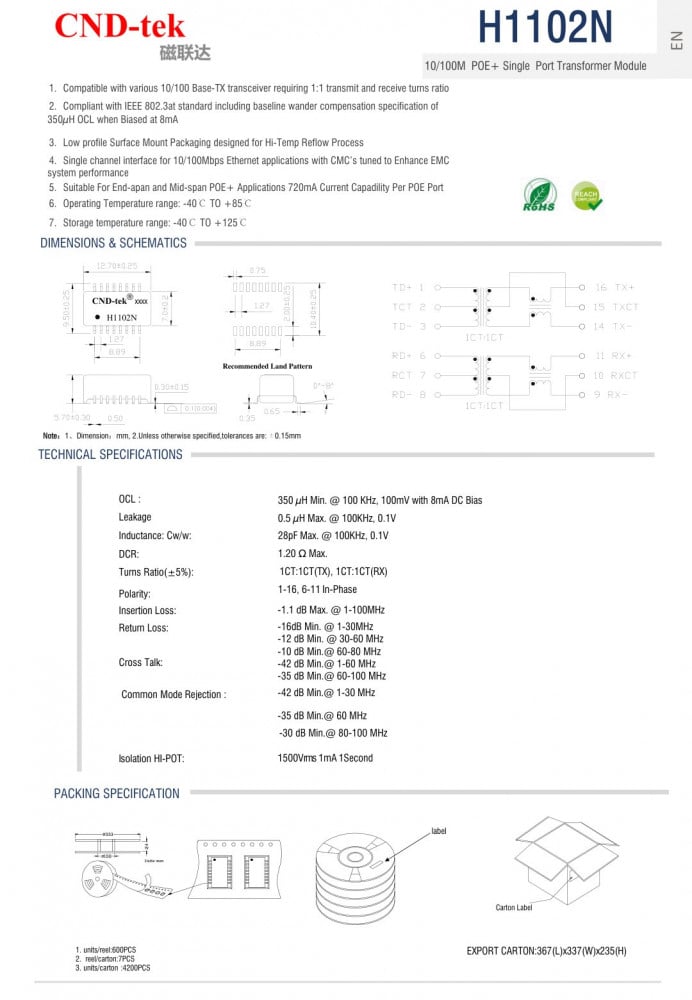 CND-tek H1102N technical document page 1