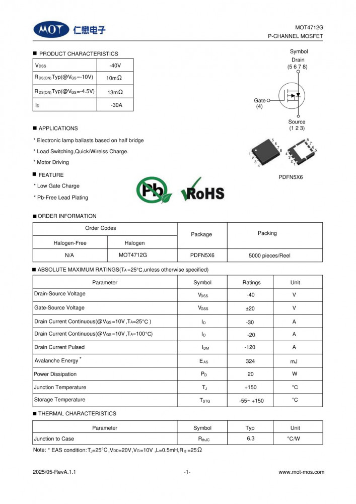 MOT4712G datasheet page 1