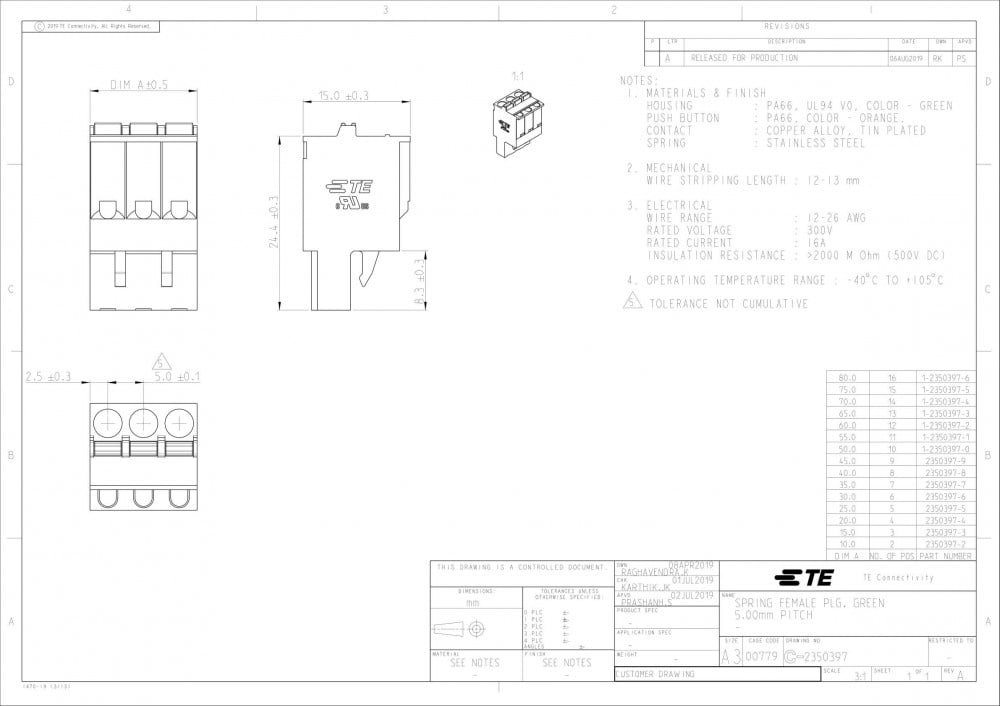 TE Connectivity 2350397-2 controlled drawing preview