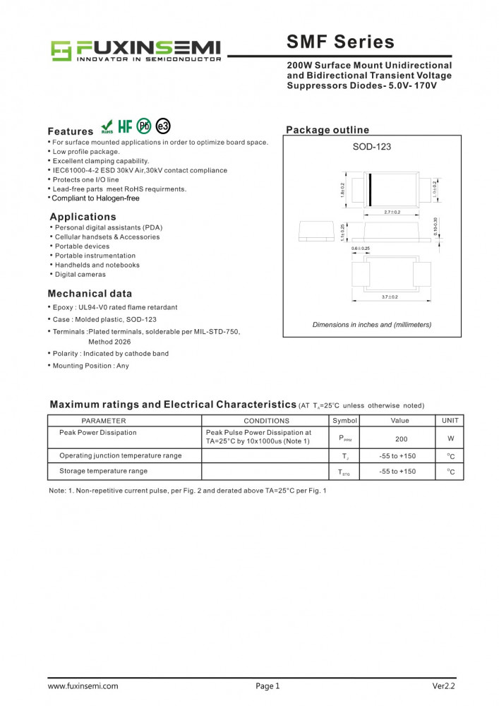 SMF30CA datasheet page 1