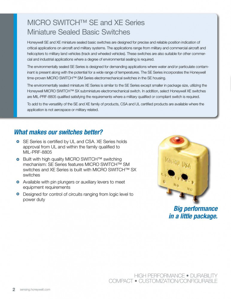 Honeywell SE and XE Series documentation page 2