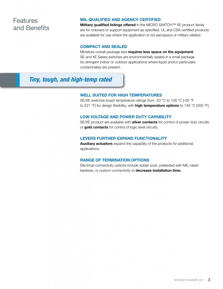 Honeywell SE and XE Series documentation page 3