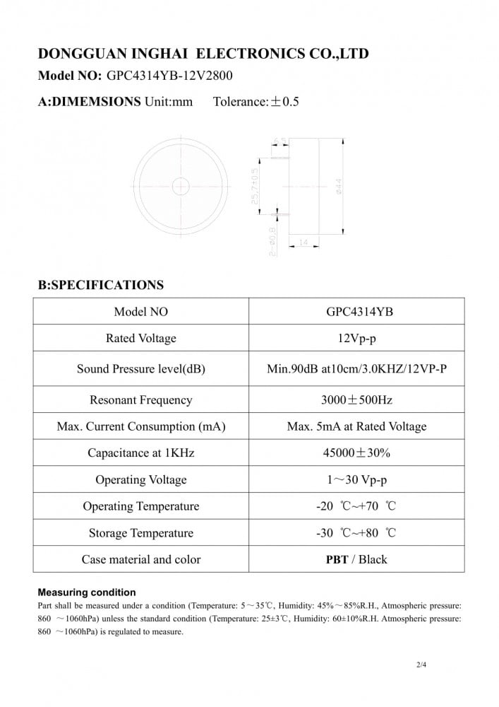GPC4314YB-12V3000 specification document page 2