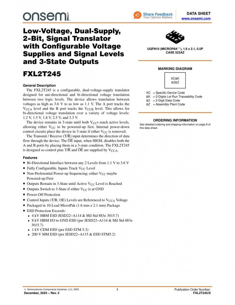 FXL2T245 datasheet page 1