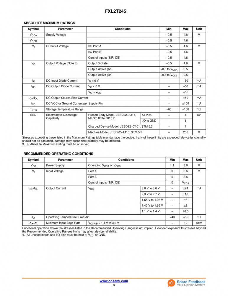 FXL2T245 datasheet page 3