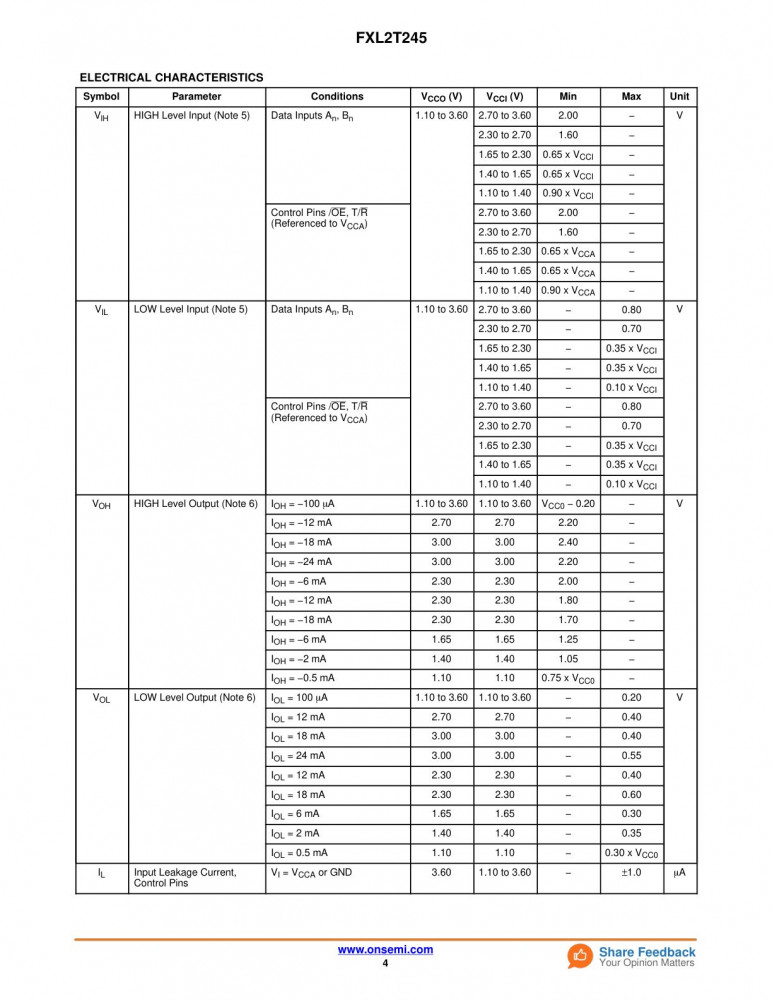 FXL2T245 datasheet page 4