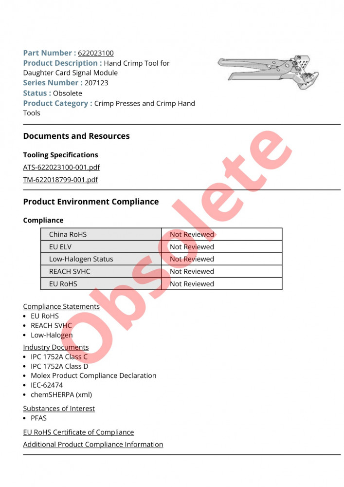 Document image 1 for MOLEX 622023100