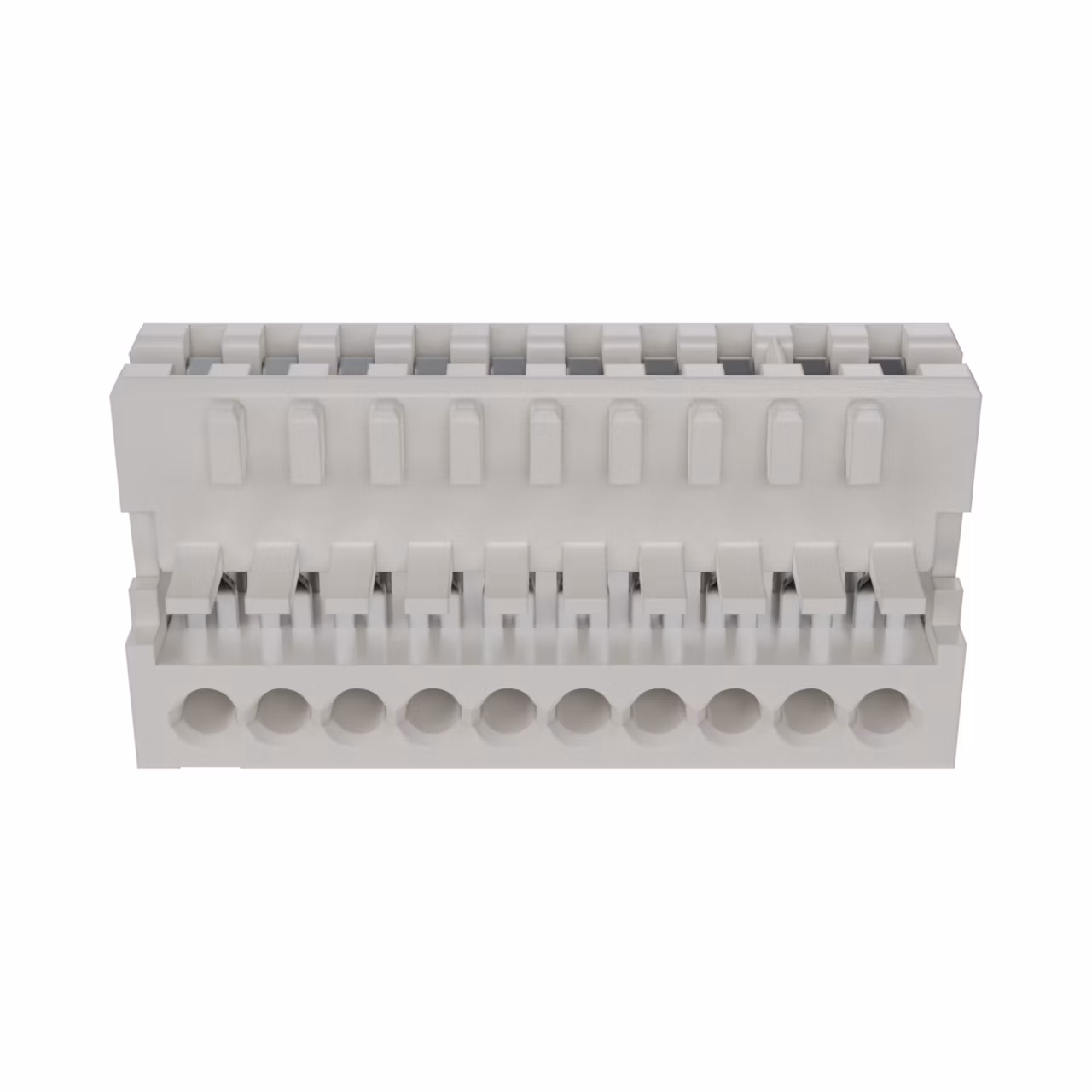Appli-Mate RAST 2.5 IDT Housing, 2.50mm Pitch, Female, 10 Circuits, Beaded Terminal, Position Keys A & K Removed, Open Endwalls, Polarizing Rib Between Circuits 8 & 9 for sale