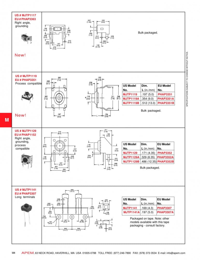 APEM MJTP series datasheet page 2