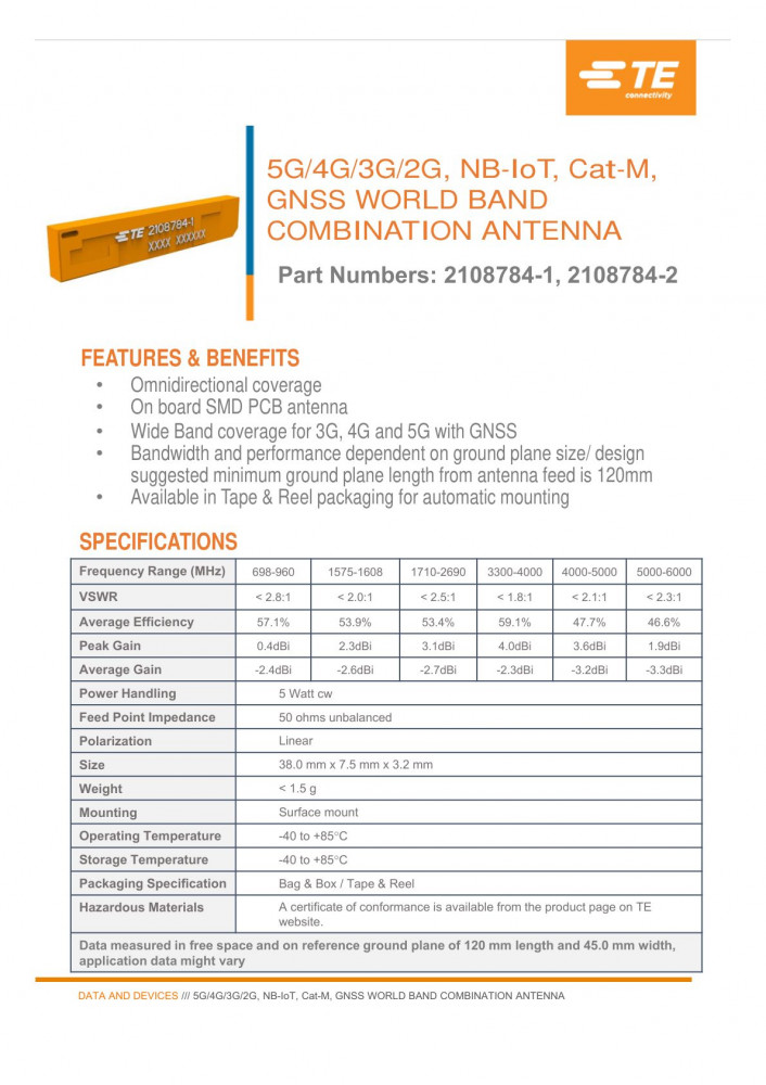 TE Connectivity 8-2108784-1 datasheet page 1