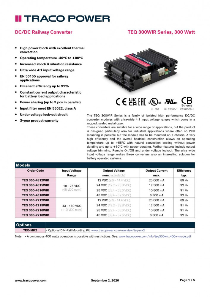 TEQ 300WIR product documentation page 1