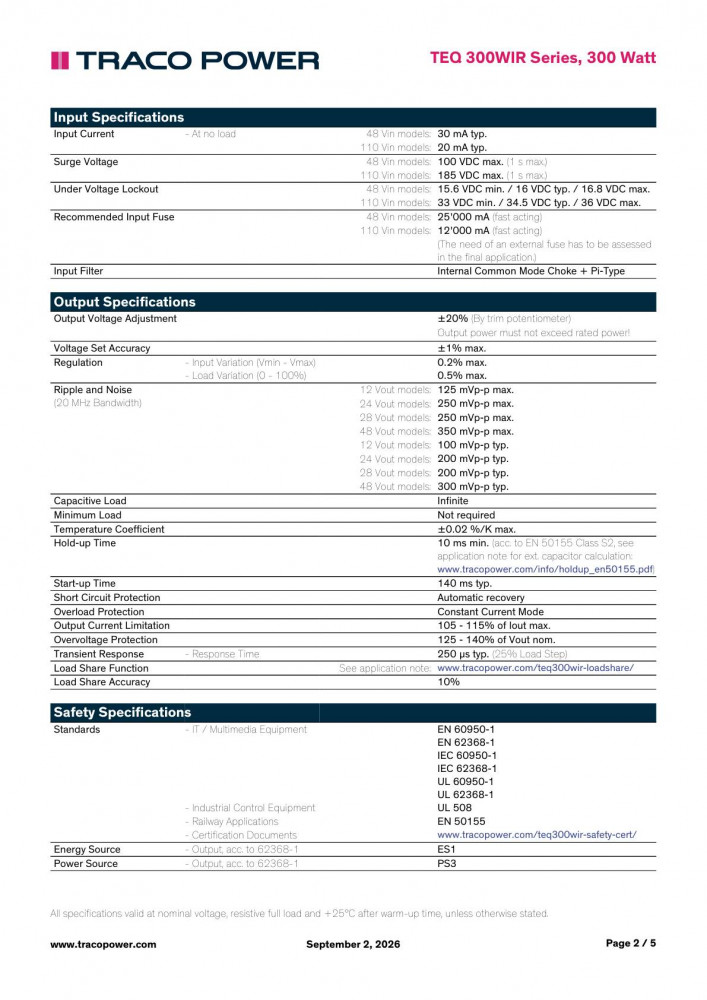 TEQ 300WIR product documentation page 2