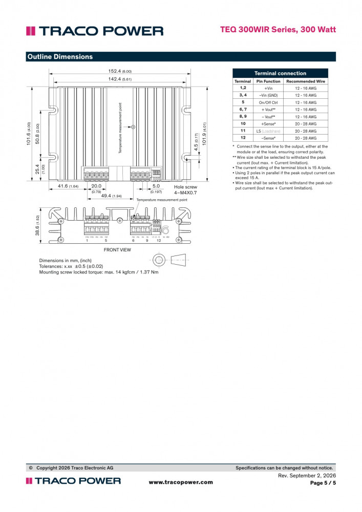 TEQ 300WIR product documentation page 5