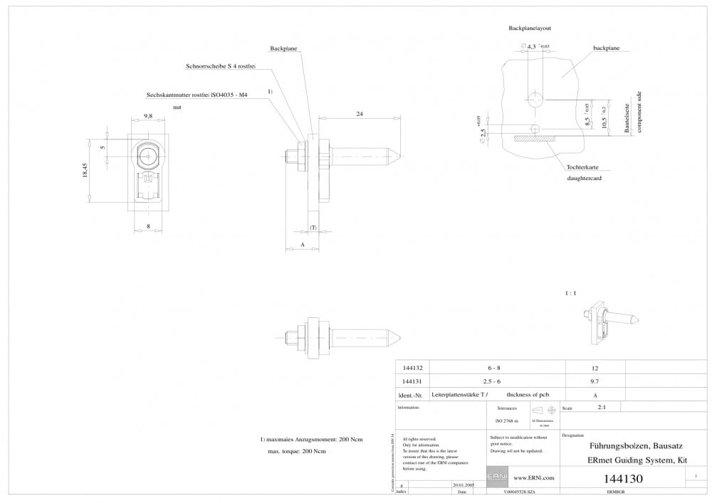 TE Connectivity ERNI 144131 backplane guiding-system drawing