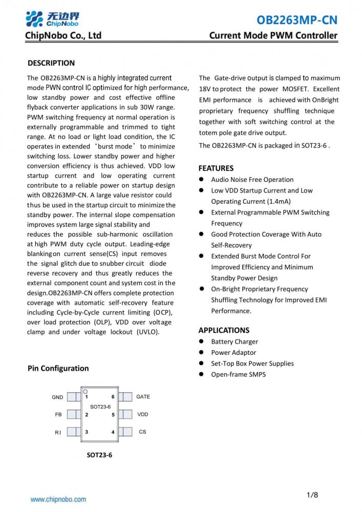 OB2263MP-CN datasheet page 1