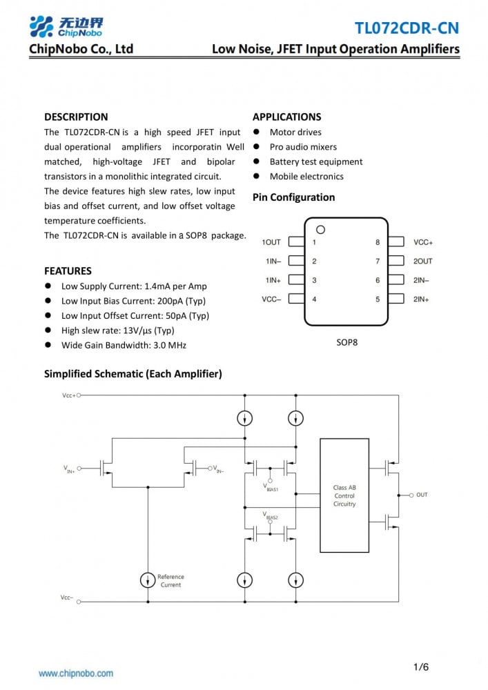 TL072CDR-CN datasheet page 1