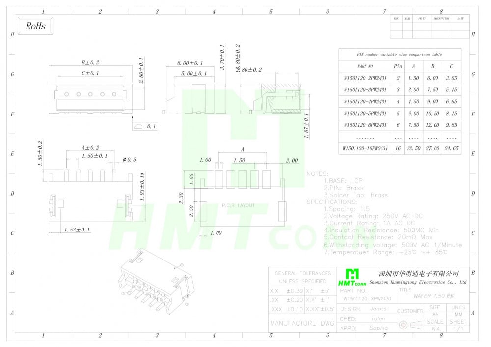 HMTCONN W1501120-10PW2431 technical drawing preview