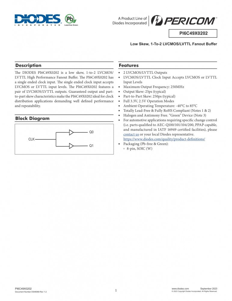 PI6C49X0202WIEX datasheet page 1