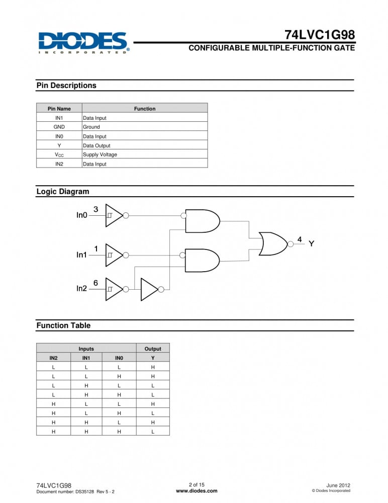 74LVC1G98DW-7 datasheet page 2