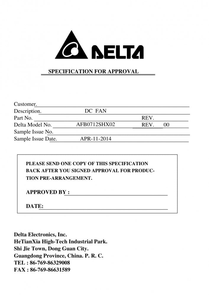 AFB0712SHX02 specification page 1