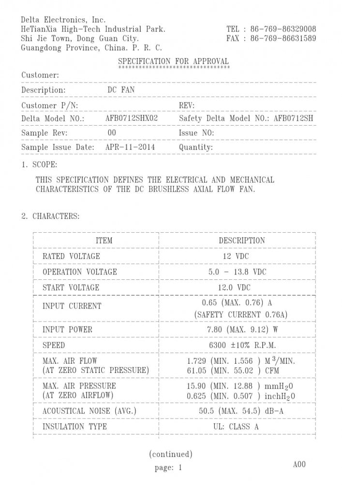 AFB0712SHX02 specification page 3