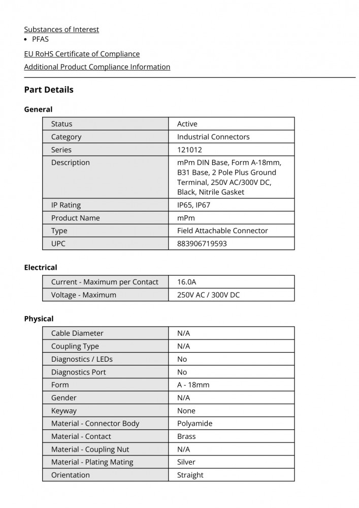 Molex DIN Valve Series B31 packaging specification, document page 2