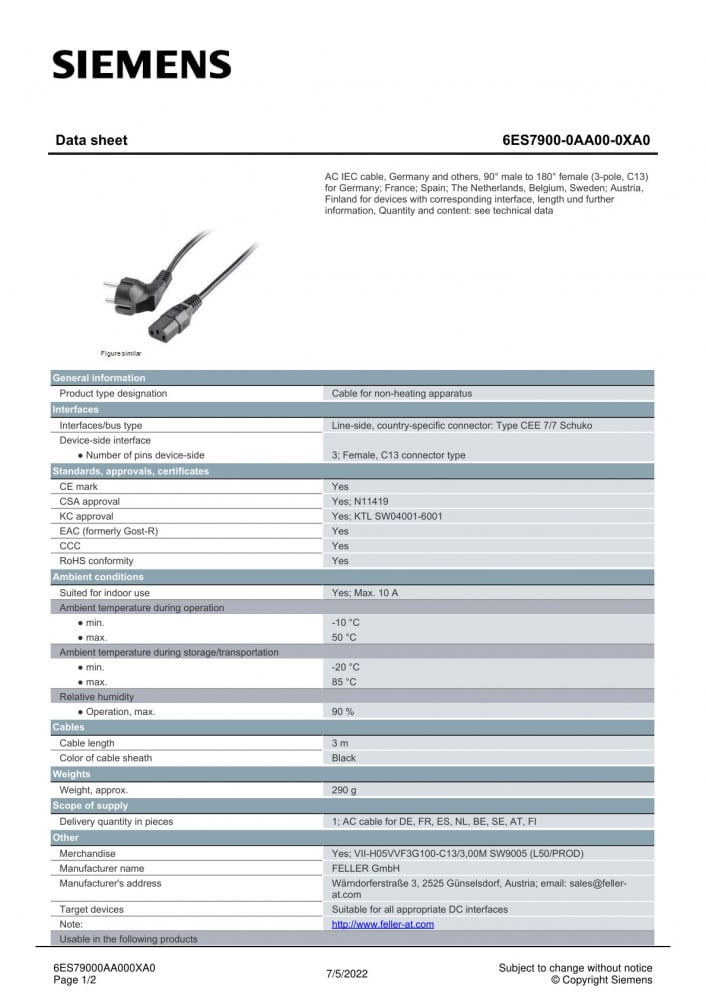 SIEMENS 6ES79000AA000XA0 technical document page 1
