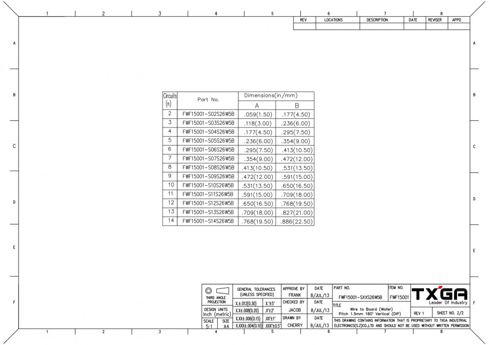 TXGA FWF15001-S14S26W5B technical document page 2