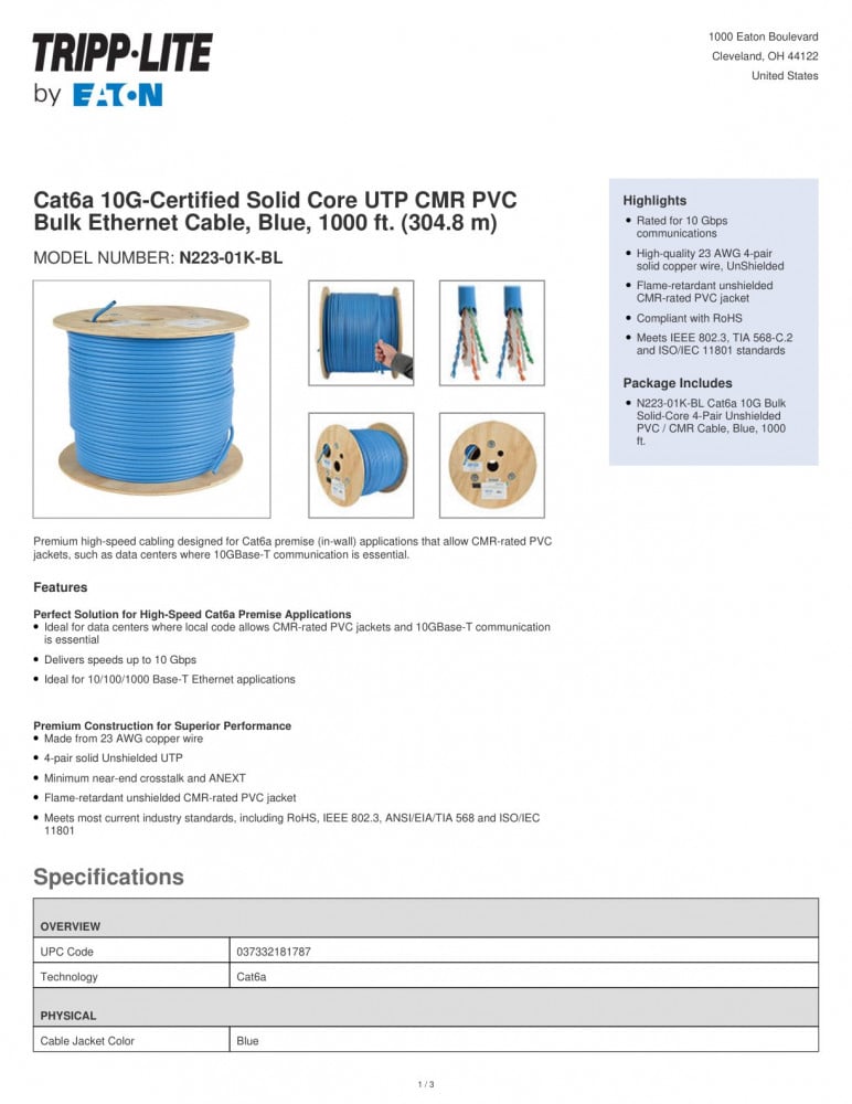 N223-01K-BL technical document page 1