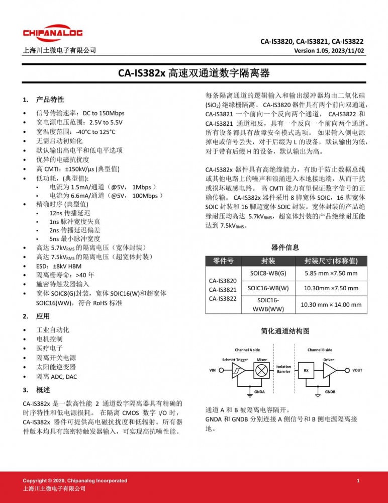 CA-IS3822HWW datasheet page 1