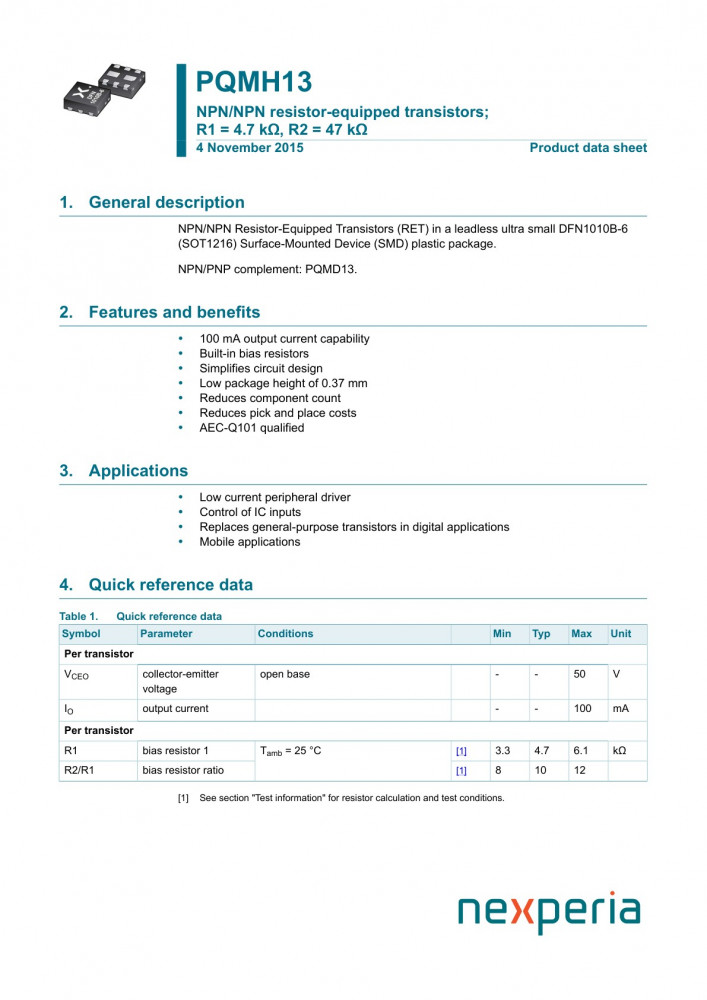 PQMH13Z datasheet page 1