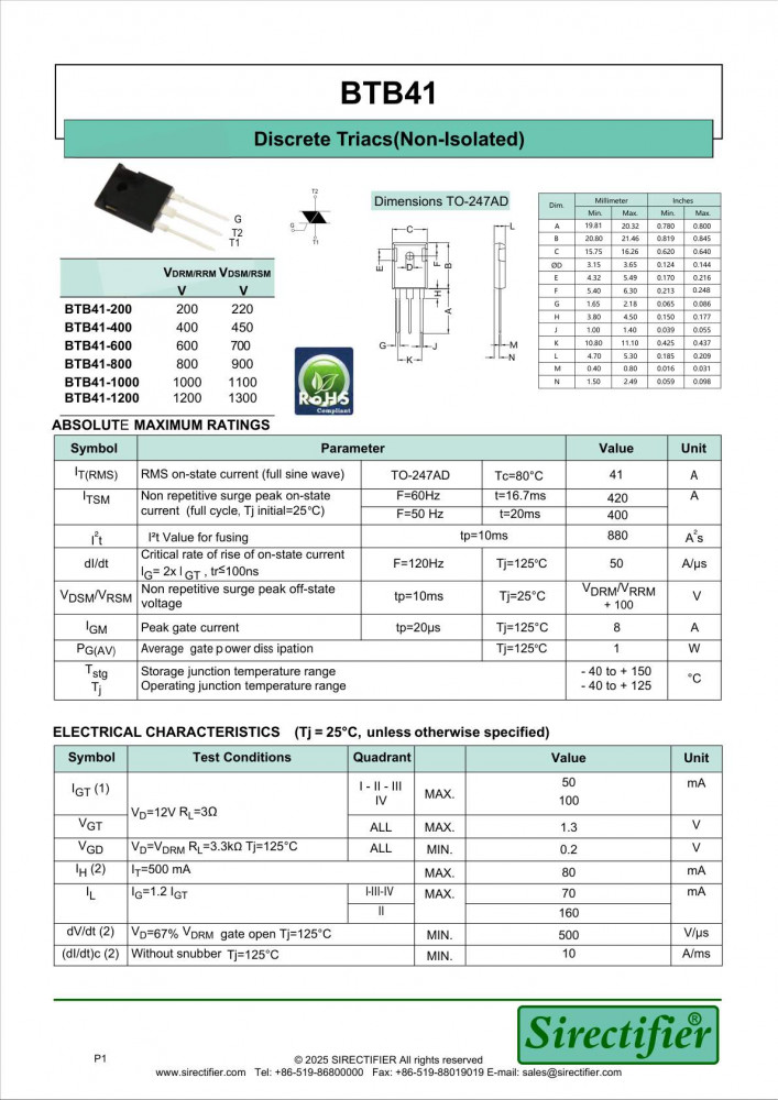 BTB41 datasheet image, page 1