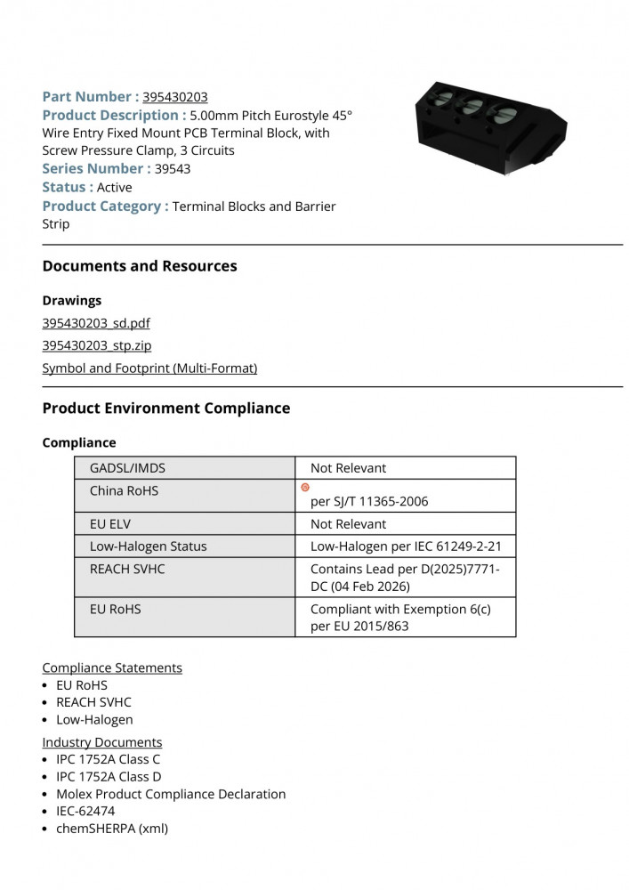 MOLEX 395430203 technical drawing image 1