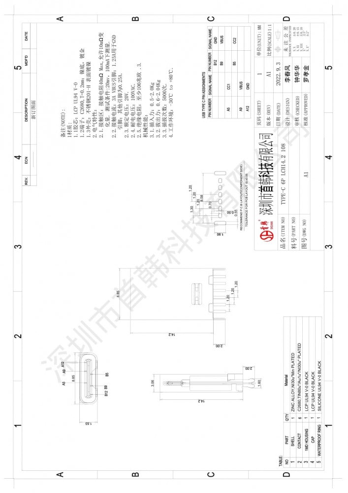 TYPE-C 6P LCH14.2 108 specification page 1