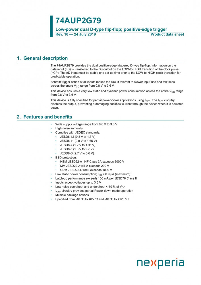 74AUP2G79 datasheet page 1