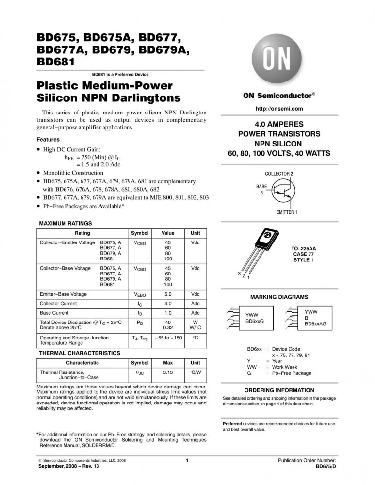 BD681G datasheet page 1