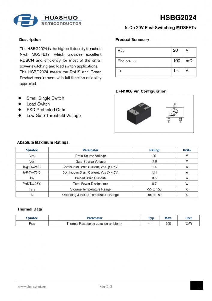 HSBG2024 datasheet page 1