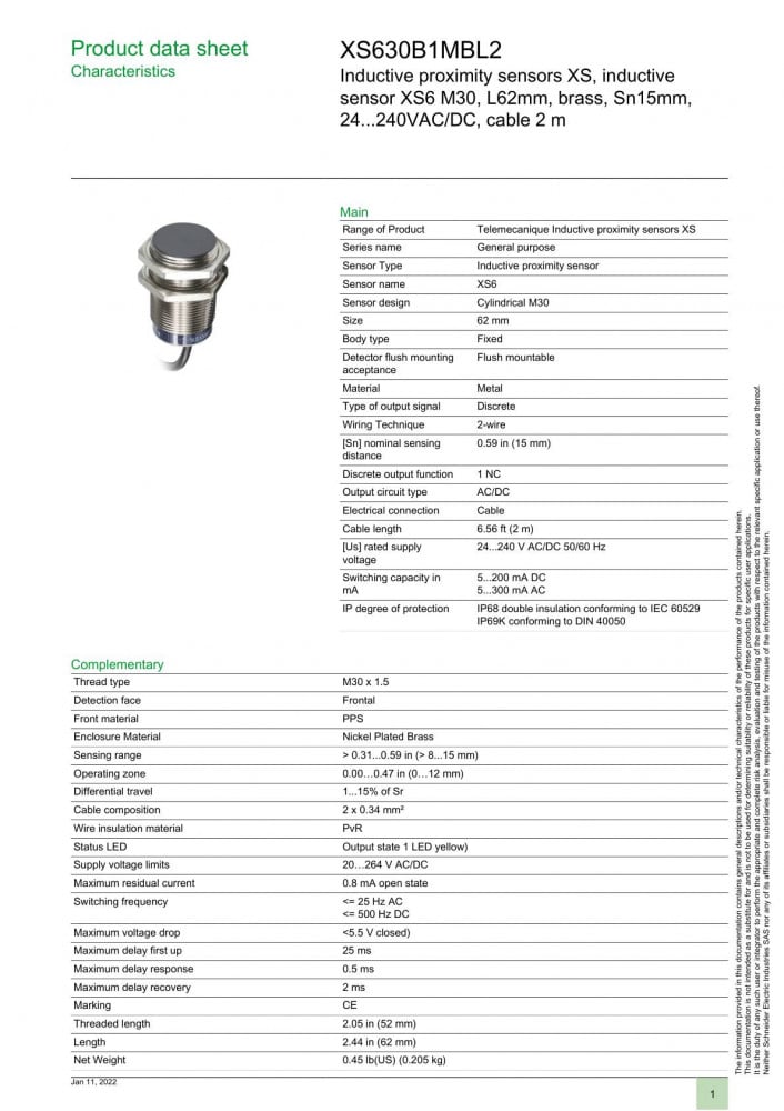 XS630B1MBL2 technical document page 1
