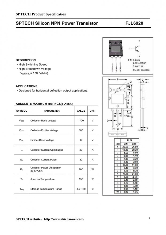 FJL6920 technical document page 1