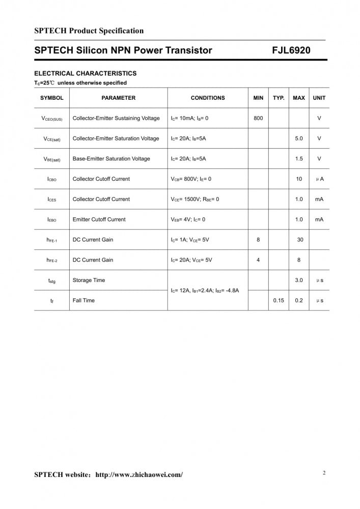 FJL6920 technical document page 2