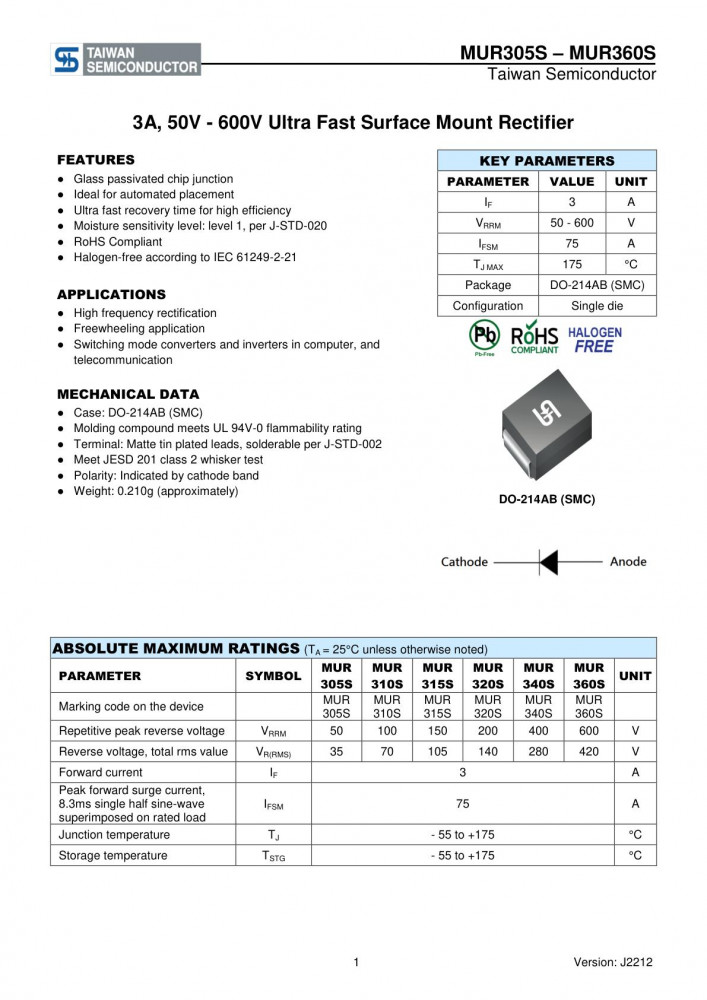 MUR360S datasheet page 1